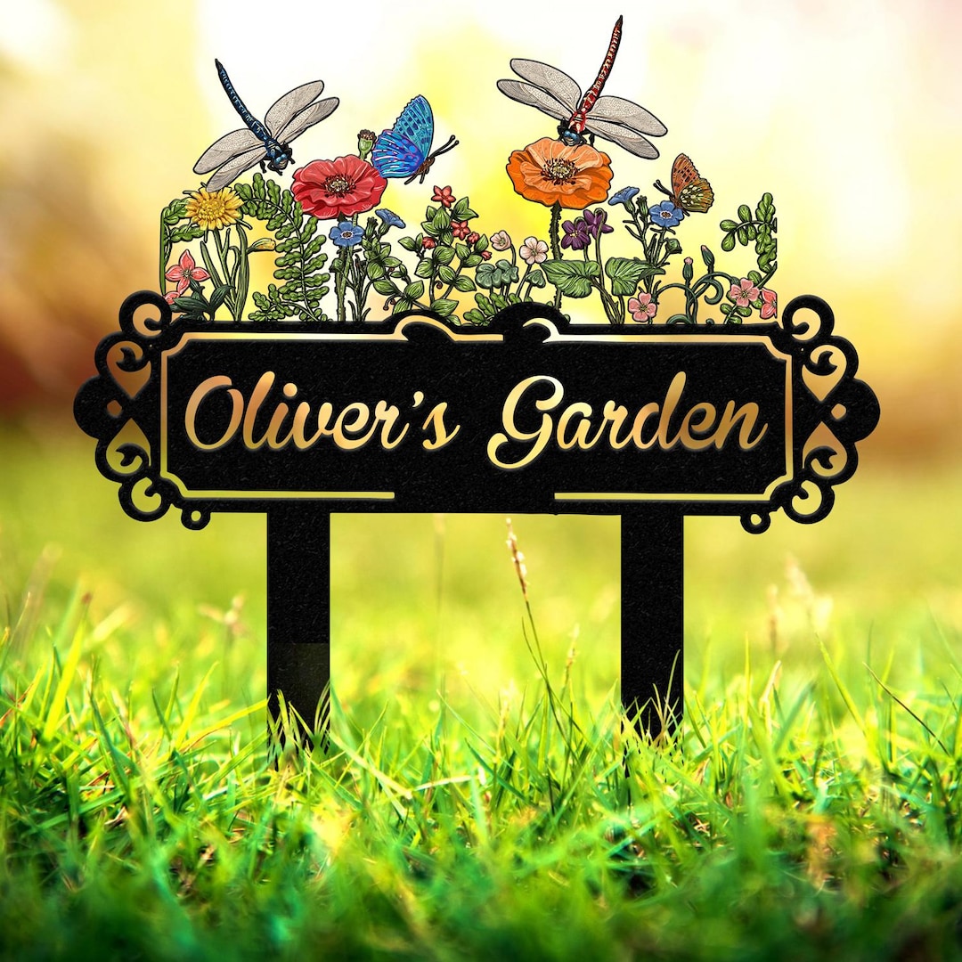 Personalized Flower Garden Sign With Stake, Custom Metal Garden Sign ...