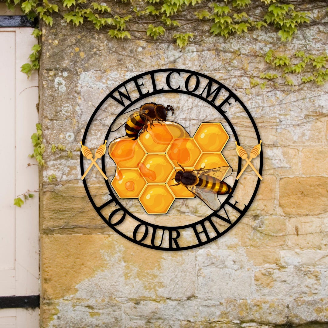 Custom Honey Bee Metal Sign, Personalized Bee Hive Garden Sign ...
