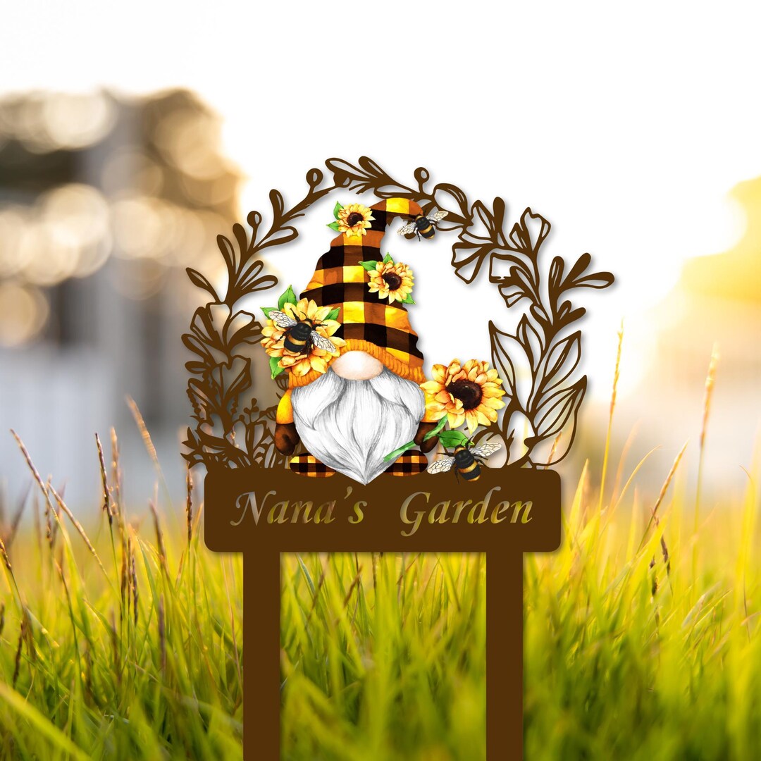 Personalized Gnome Yard Sign, Custom Metal Garden Stake, Gnome Lawn ...