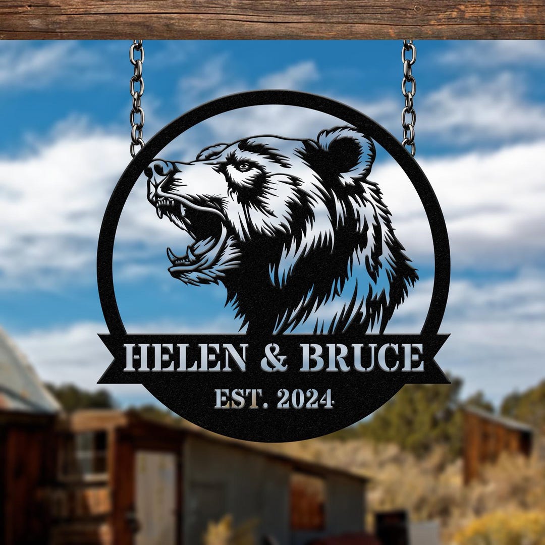 Personalized Bear Cabin Sign, Metal Bear Sign, Mountain Cabin Decor ...