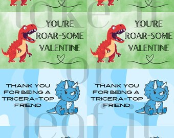 Printable Kids Valentine Cards Dinosaur Theme Digital Download Dino ...