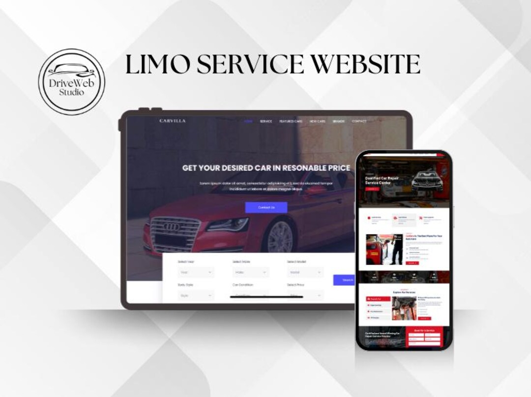 Limo Car Service Canva Website Template, Editable Mnimalist Limo Template, Softweb Limo Service ...