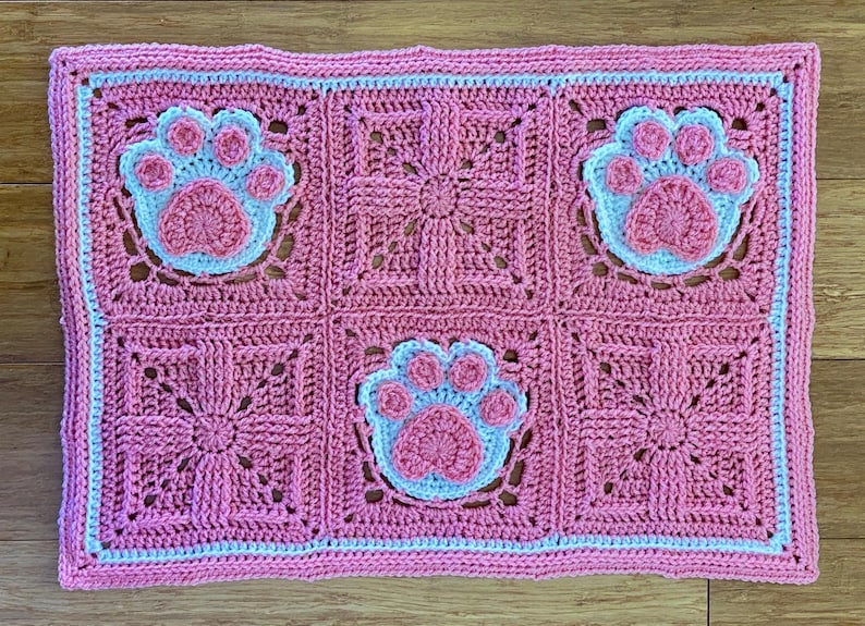 Cat and Dog Paw Print Granny Square Afghan Blanket Crochet Pattern - Etsy
