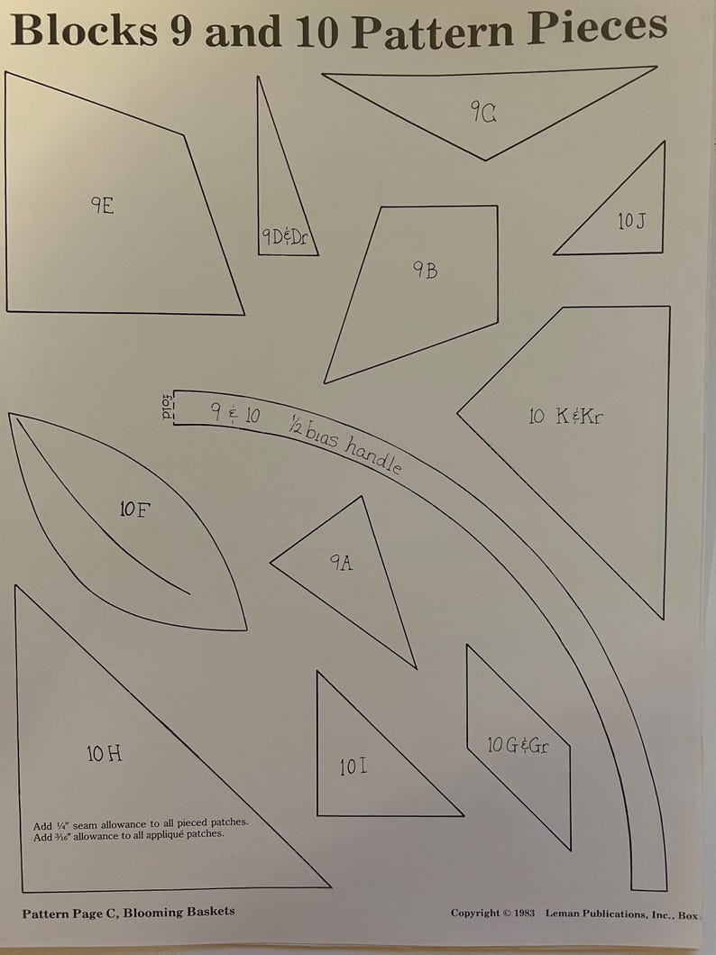 Blooming Baskets Quilting Pattern Vintage 1983 Quilting Sewing Pattern Design, Classic Quilting ...