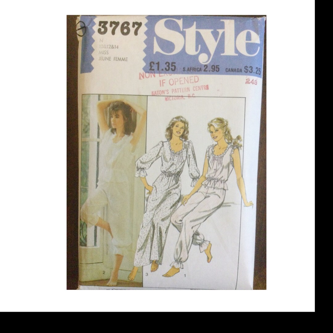 Style Sewing Pattern 3767 Vintage 1982 Womens Nightgown, Pjs Sewing ...