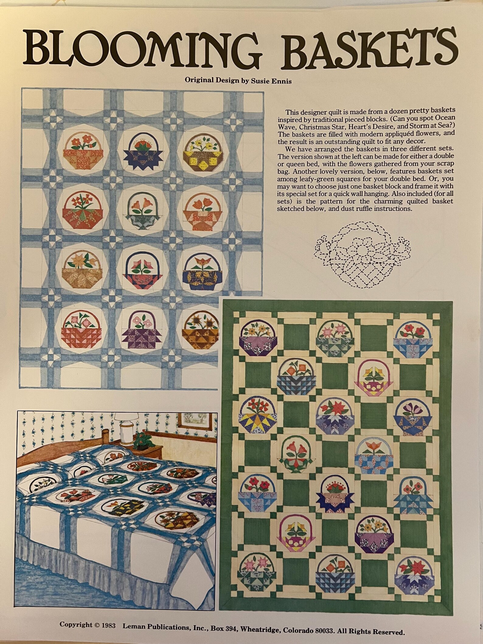 Blooming Baskets Quilting Pattern Vintage 1983 Quilting Sewing Pattern Design, Classic Quilting ...