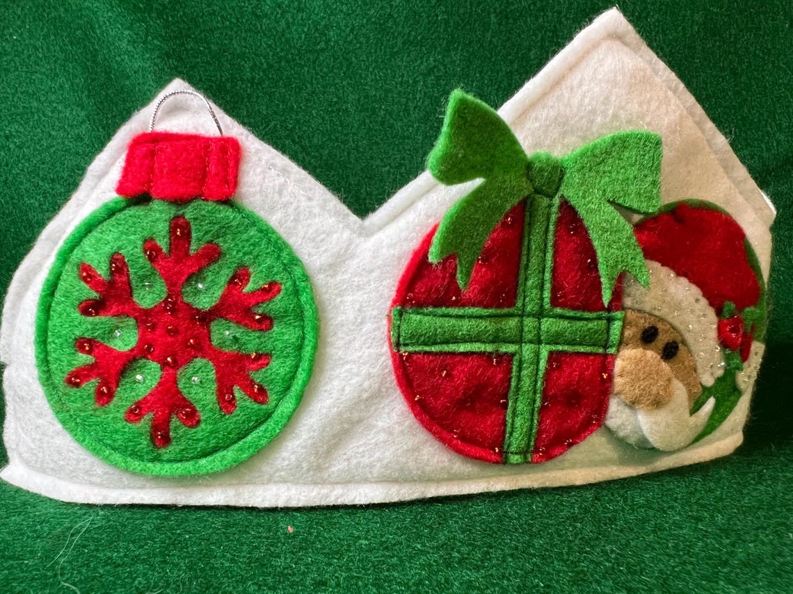 Felt Christmas Crown, Santa Claus & Snowflakes Ornaments, Holiday Felt ...
