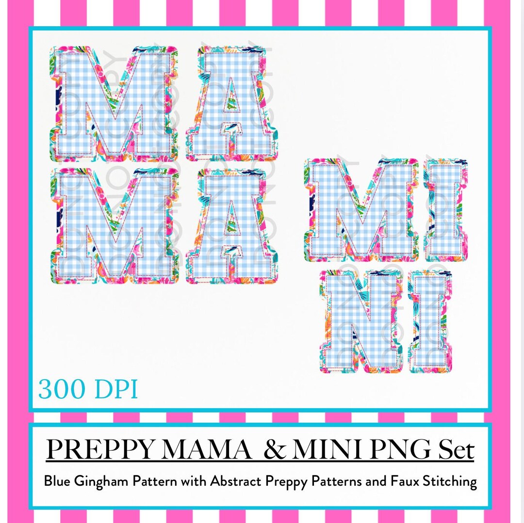 Preppy Mama and Mini Mixed Patterns Gingham Checkered Faux Stitched PNG ...