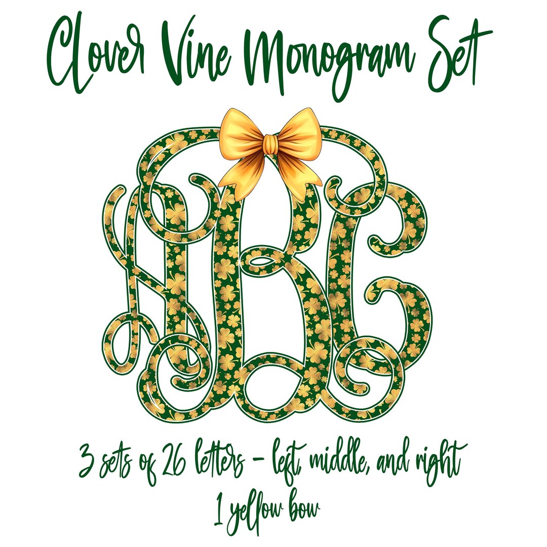 Clover Monogram PNG Set, Shamrock Monogram PNG, Vine Monogram Bundle ...