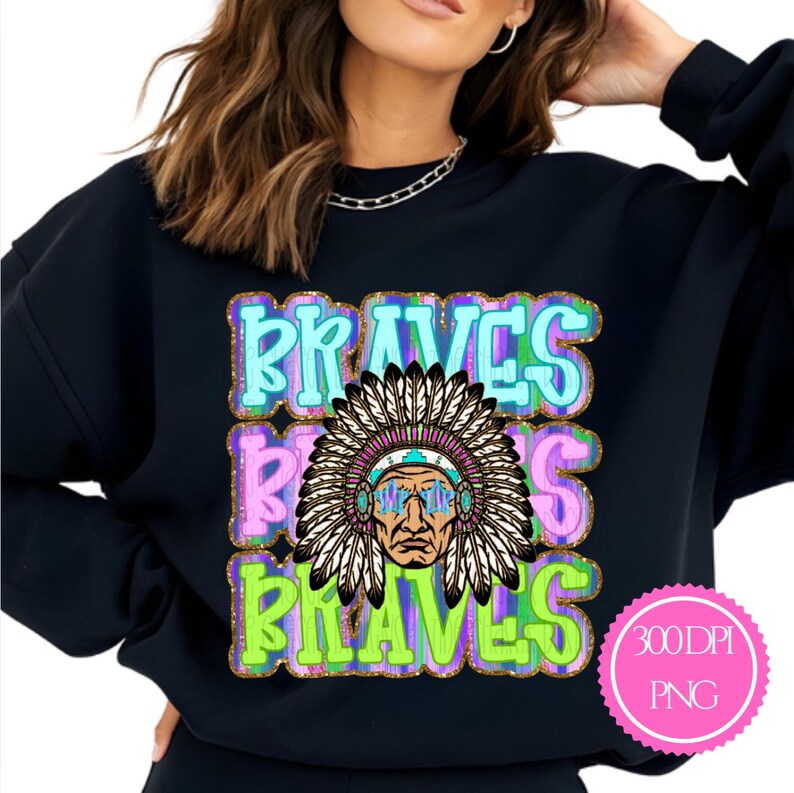 Braves Preppy Mascot PNG, Preppy Braves Digital Download, Glittery ...