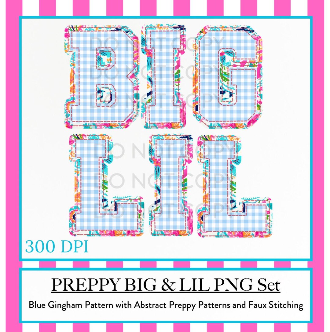 Preppy Big and Lil Mixed Patterns Gingham Checkered Faux Stitched PNG ...