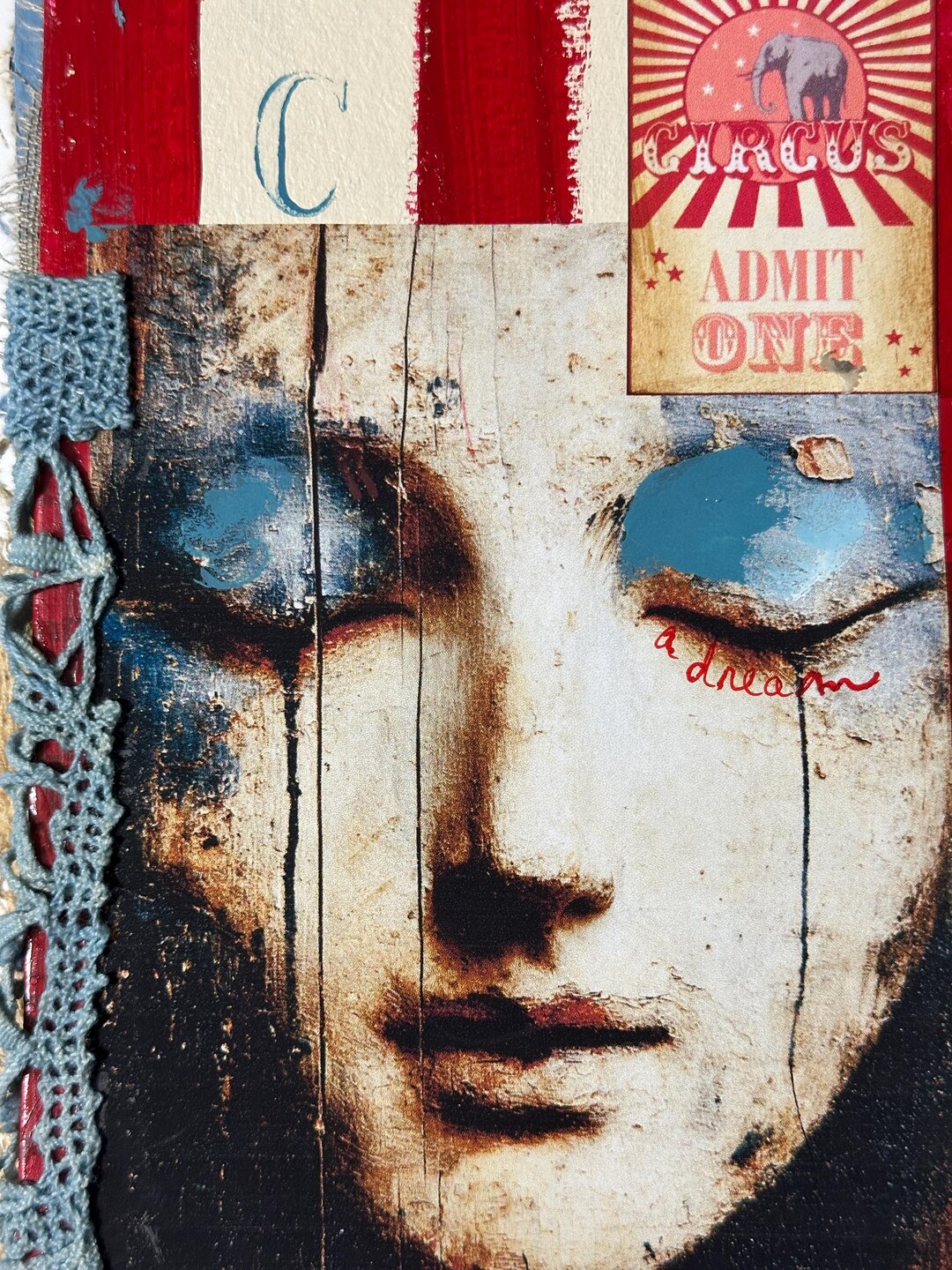 THE VINTAGE CIRCUS, Handmade Mixed Media Art Journal, Large Coptic ...