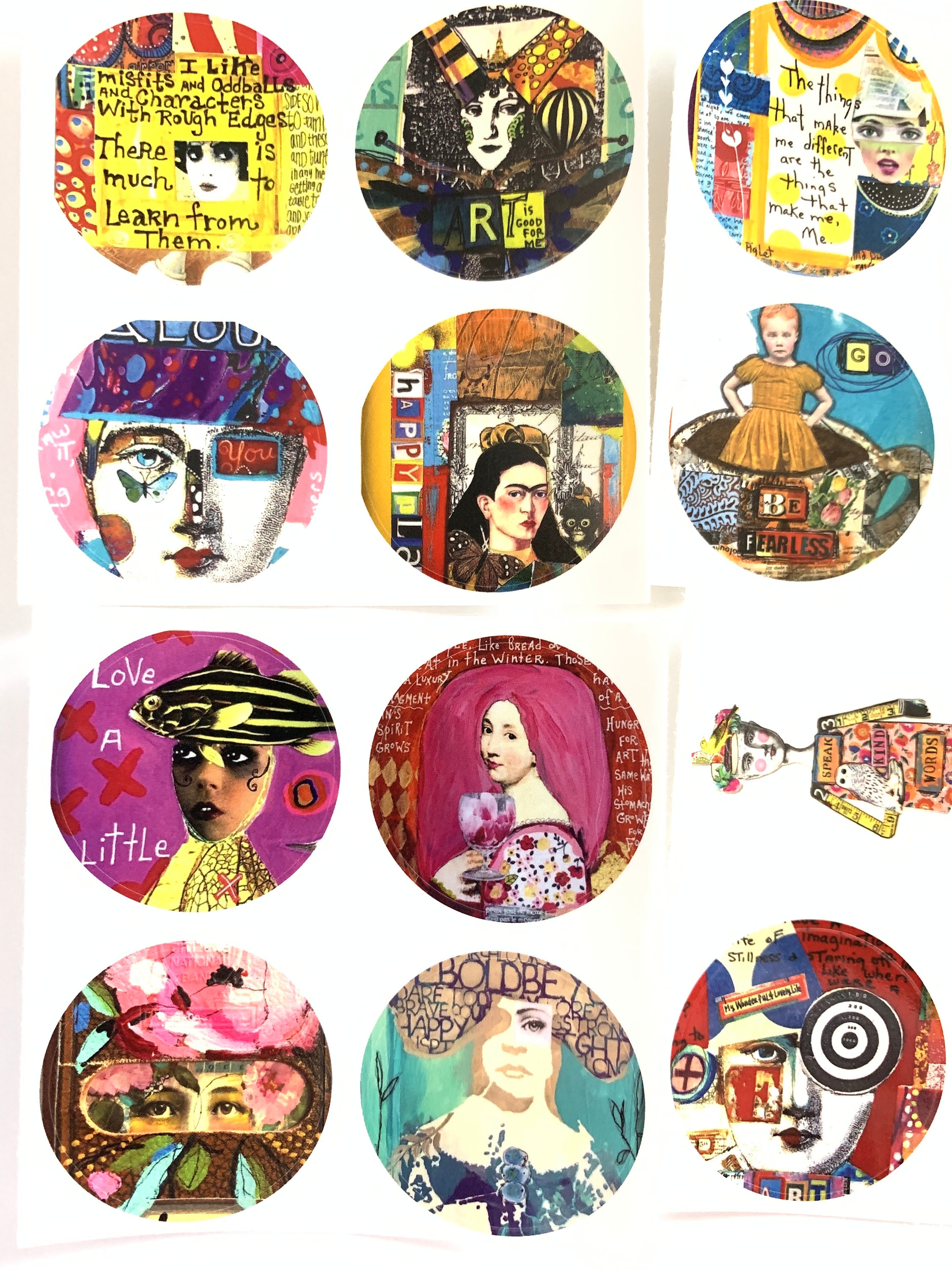 Mixed Media Art Stickers Round Stickers Journal Art Set of 52 Mixed ...