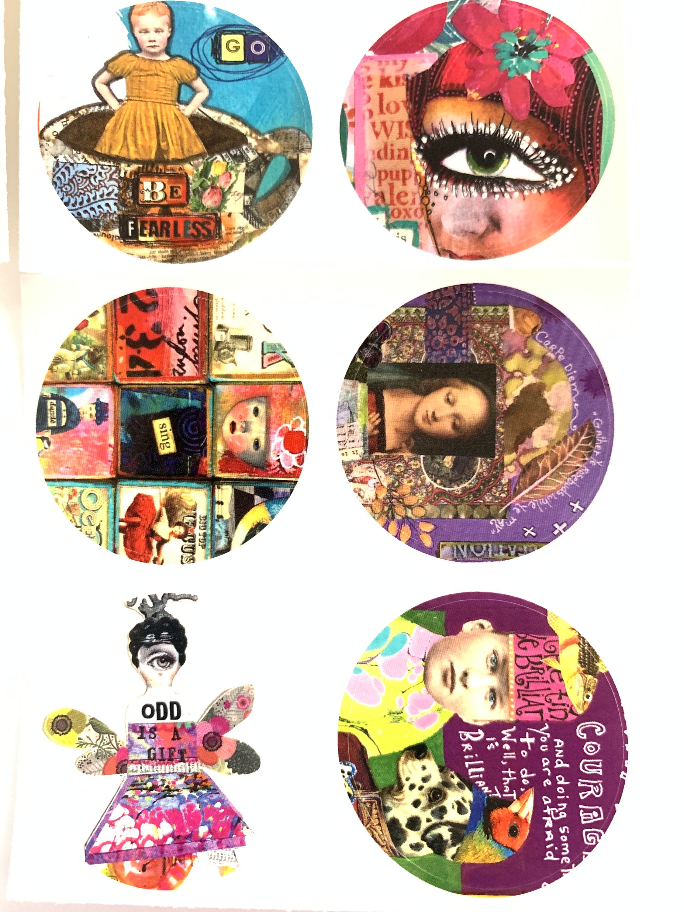 Mixed Media Art Stickers Round Stickers Journal Art Set of 52 Mixed ...