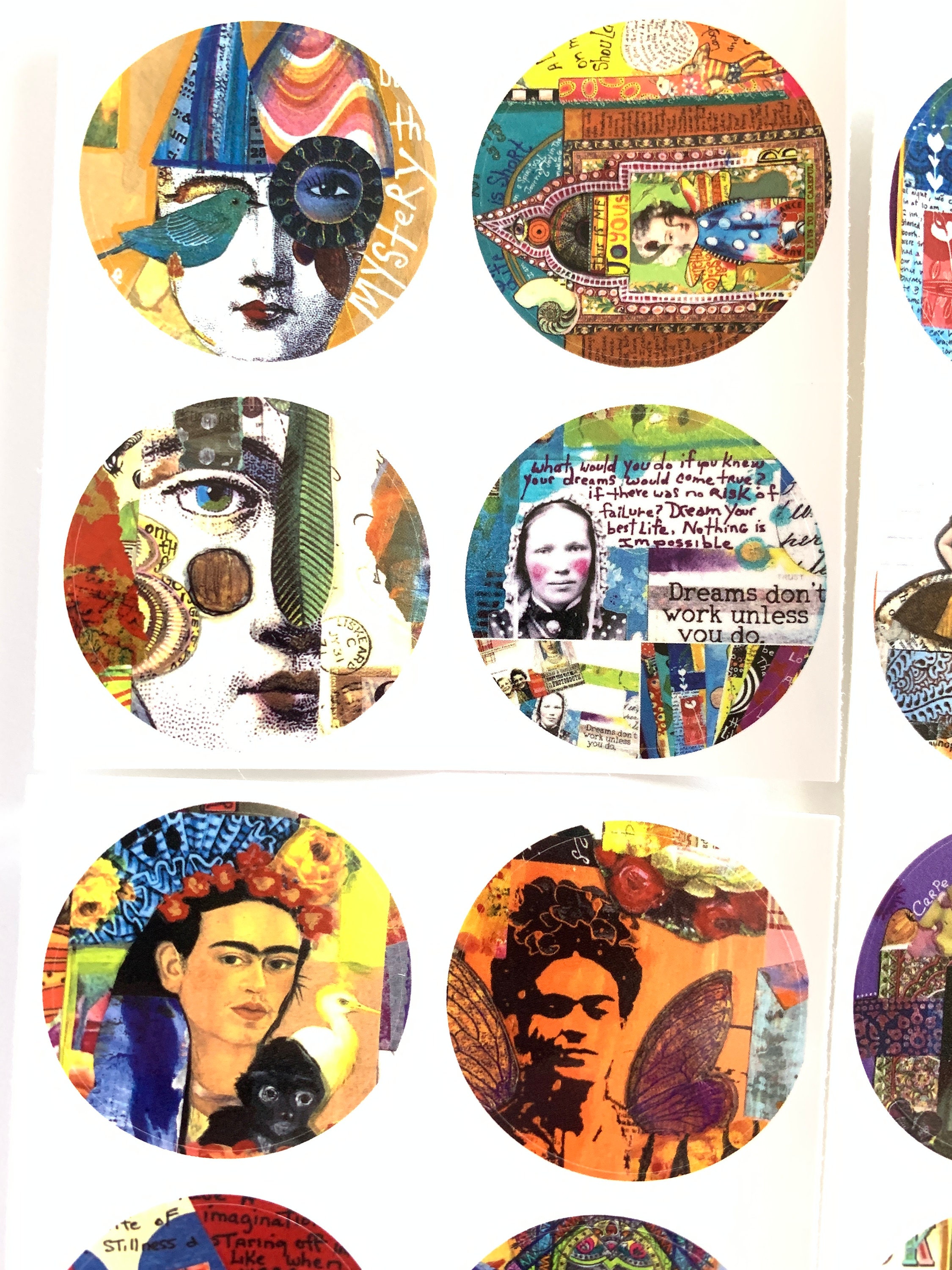 Mixed Media Art Stickers Round Stickers Journal Art Set of 52 Mixed ...