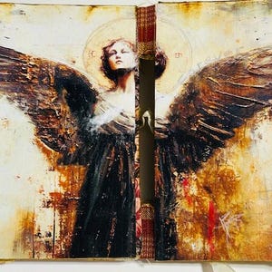 Mixed Media Art Concertina Book, ANGELS, I Am Here, Journal, Handmade ...