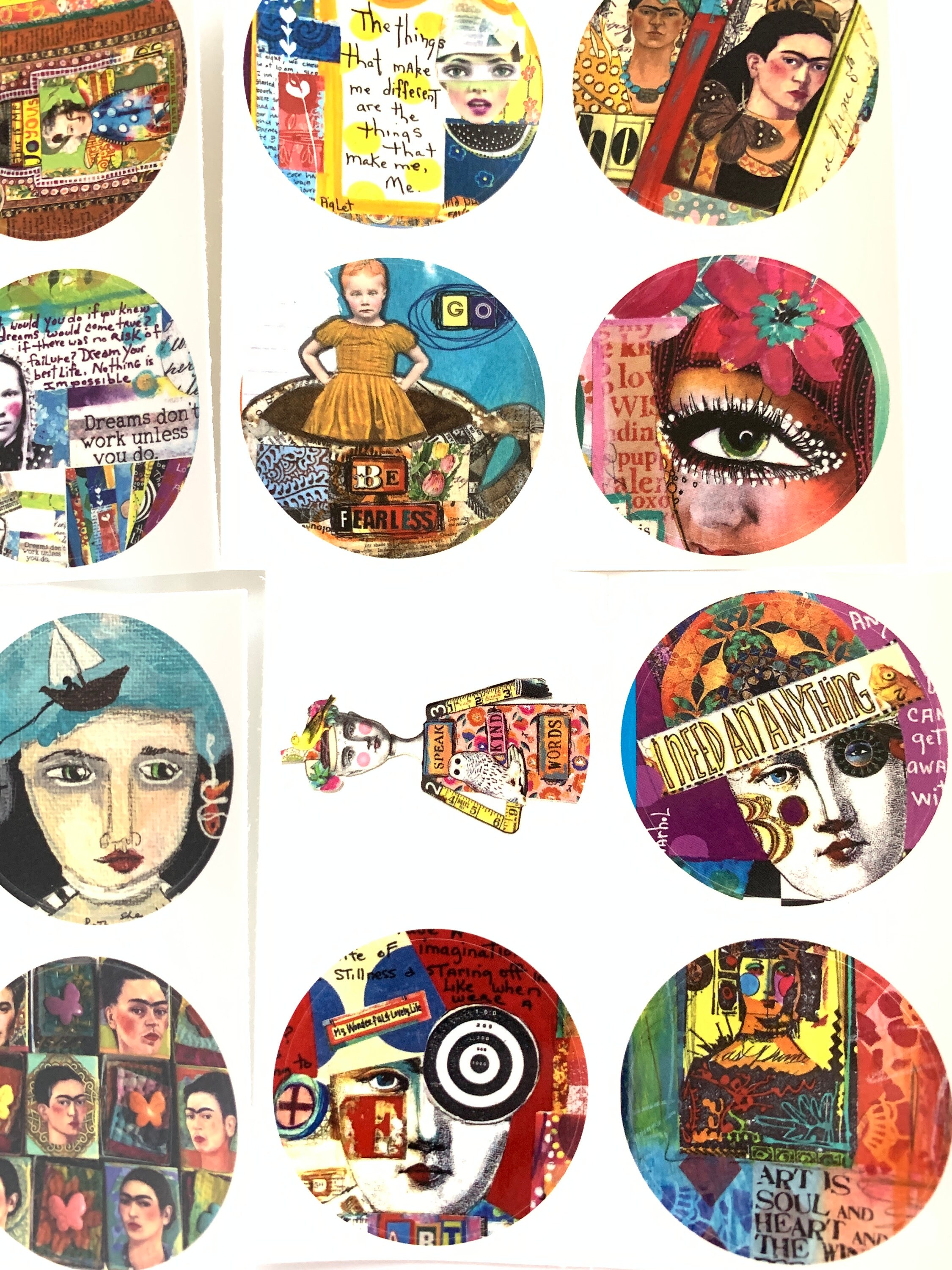 Mixed Media Art Stickers Round Stickers Journal Art Set of 52 Mixed ...