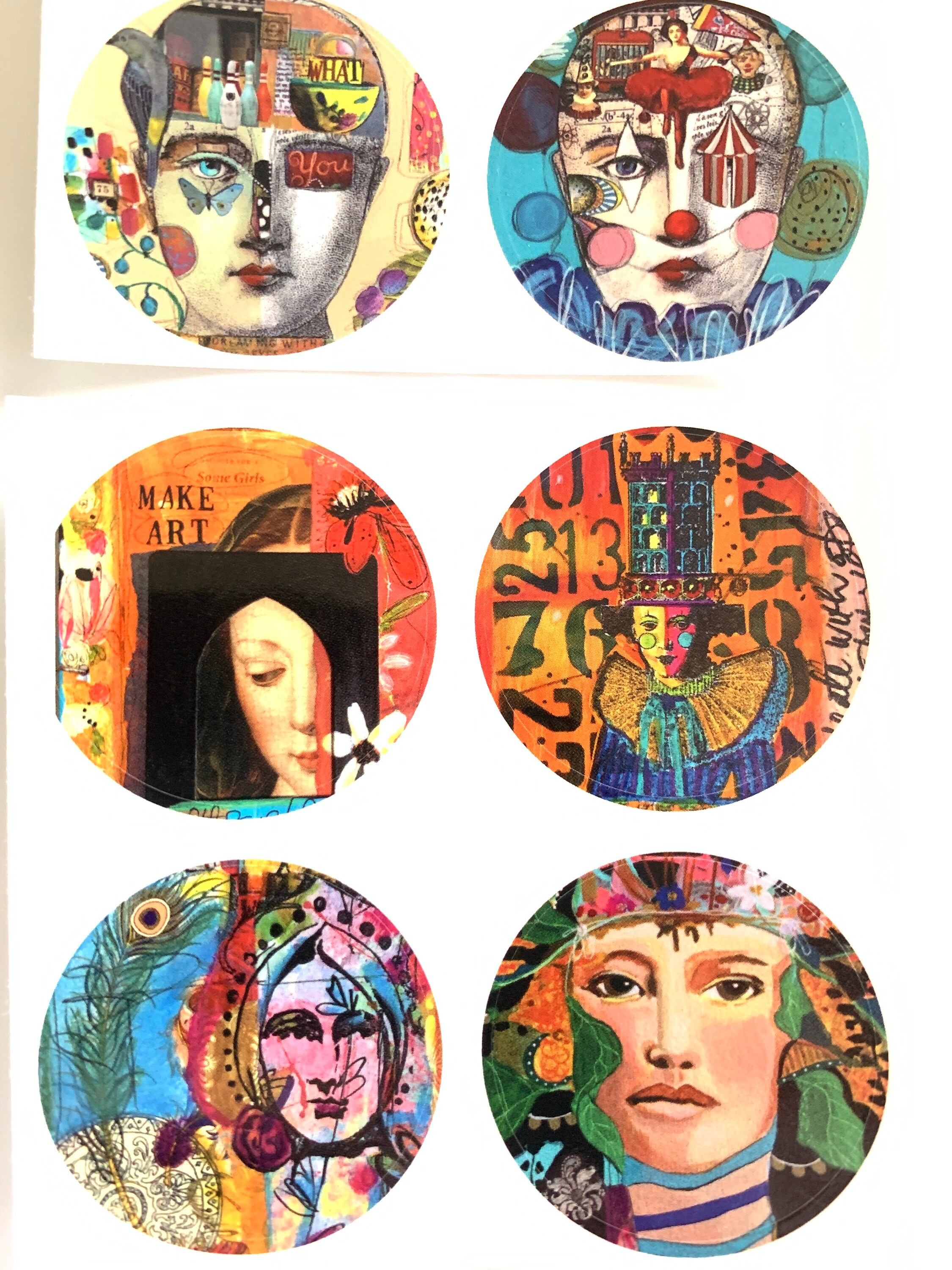 Mixed Media Art Stickers Round Stickers Journal Art Set of 52 Mixed ...