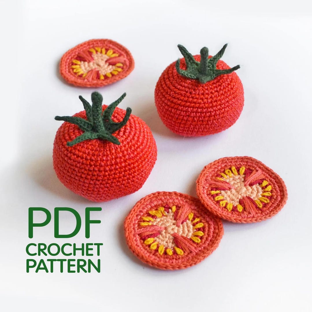 Tomato Crochet Pattern – Amigurumi Tomato and Slices – PDF Vegetable ...