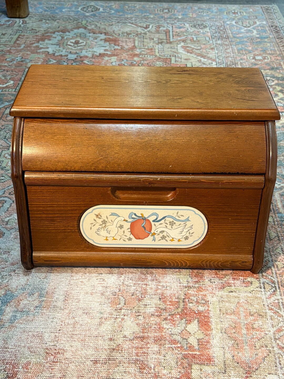 Vintage Bread Box Solid Wood Storage Marmalade Swan Duck Geese Design ...