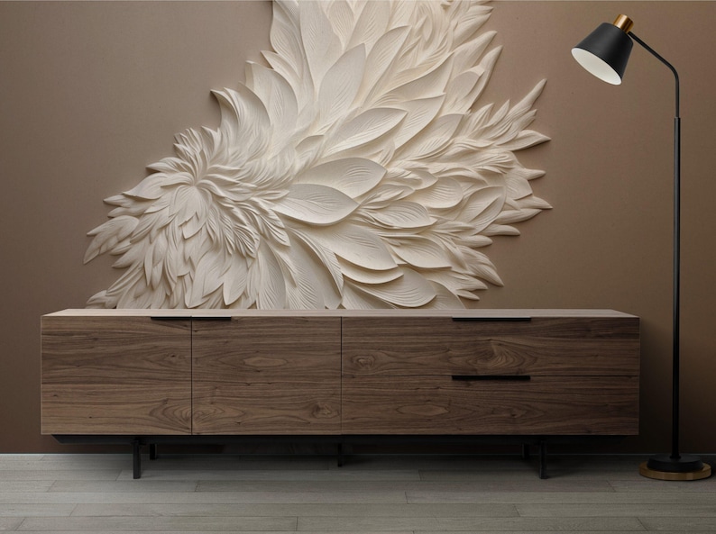 3D Feather Wing Wallpaper: White Sculptural Wall Mural With Layered ...