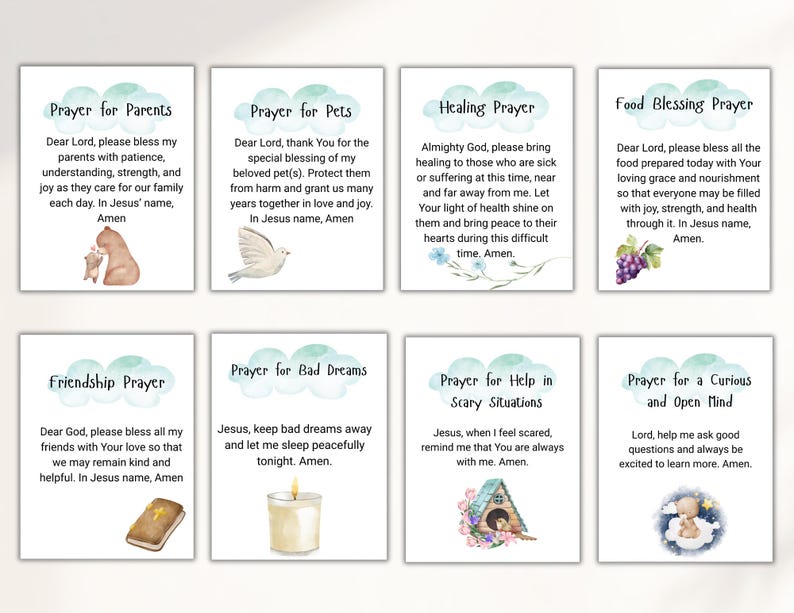 Christian Prayer Cards for Kids – 60 Daily Prayers (printable) - Etsy