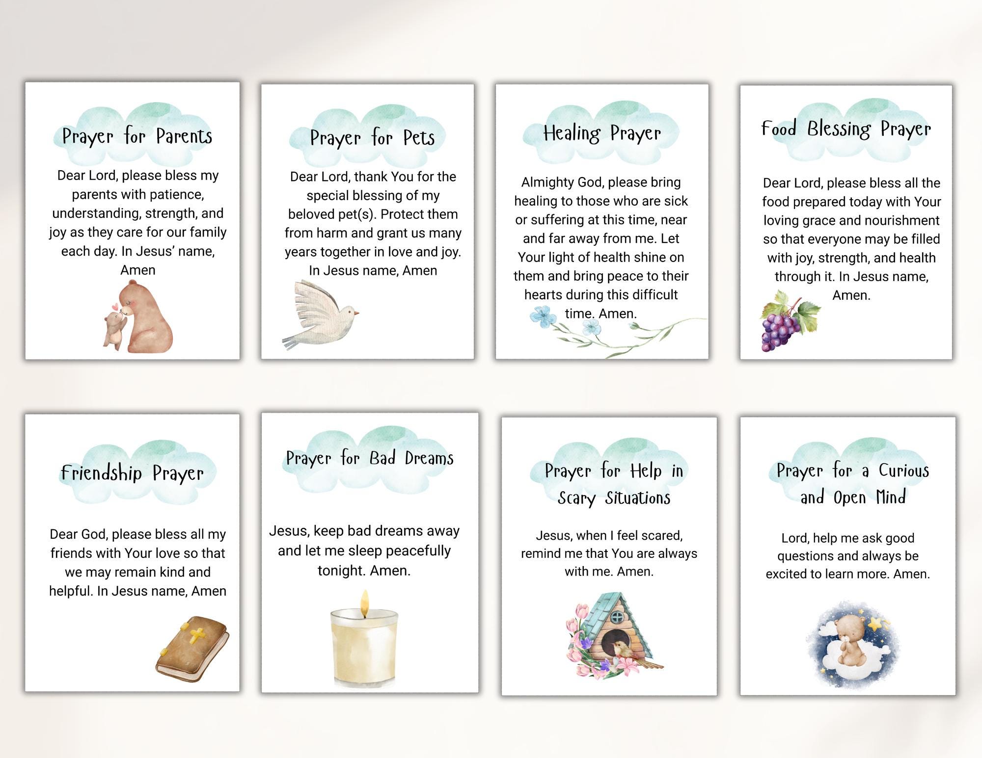 Children's Prayer Cards - 60 Christian Prayer Cards for Kids, Printable ...