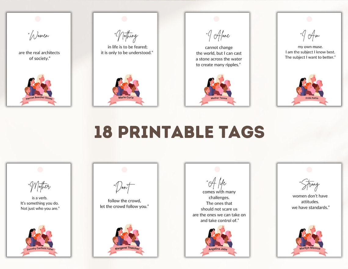 Women's Day Gift Tags, Inspirational Quote Tags (PDF Printable) - Etsy