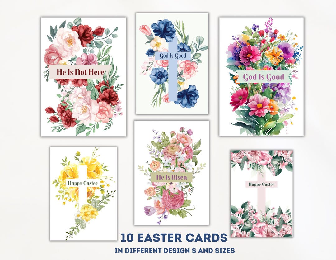 10 Printable Easter Card | He is Risen, Christian, Cross, Floral Happy ...