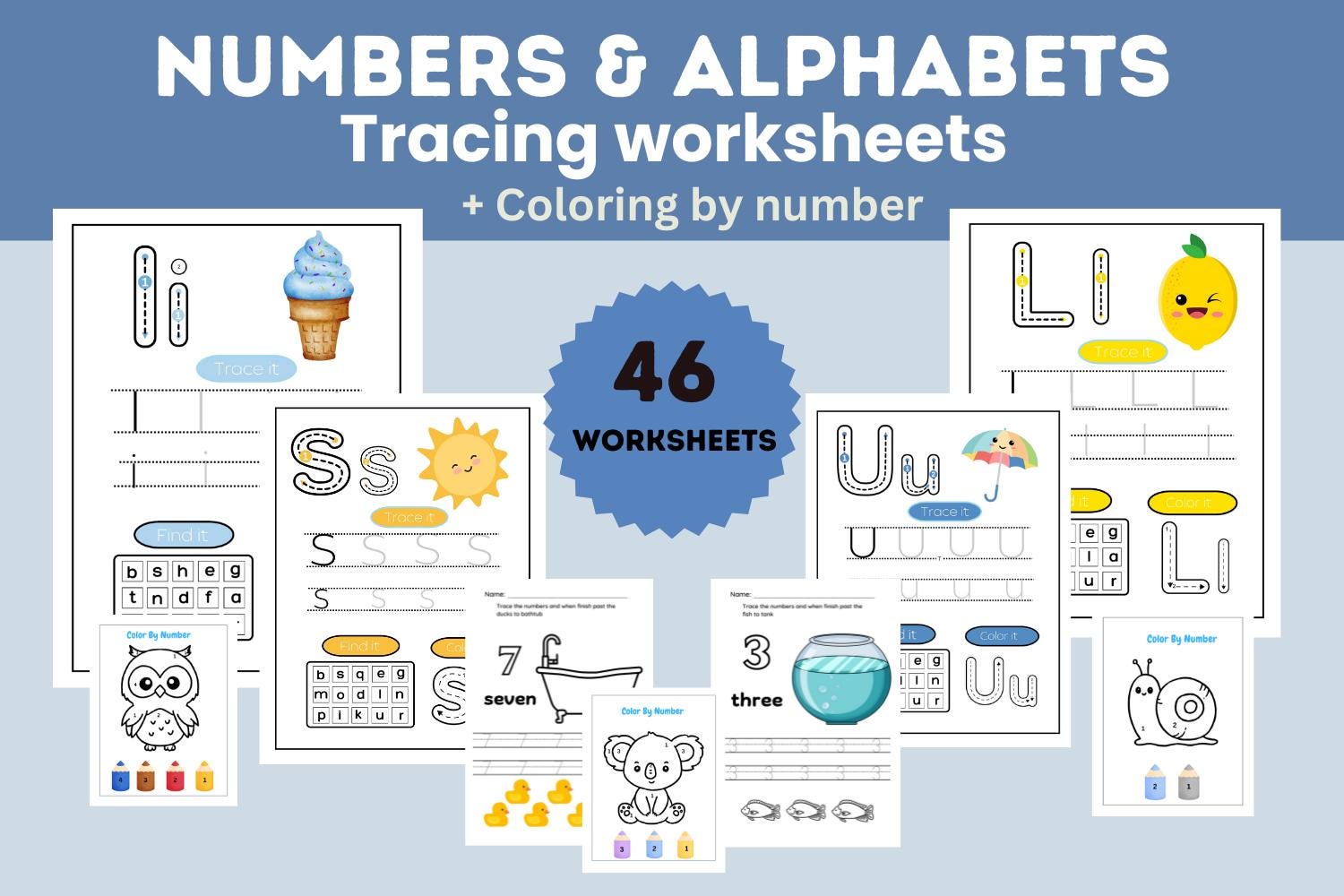 Kids Learning Worksheets, Alphabets, Numbers, Colors (PDF Pattern) - Etsy