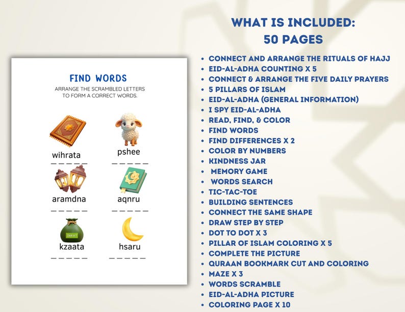 Eid Ul Adha Activity, Eid Activity Printable, Hajj Kids Activity, Eid ...