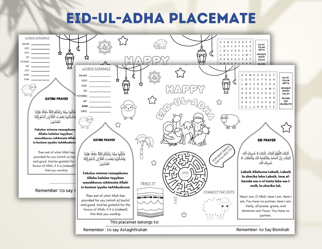 Eid Ul Adha Placemat Printable, Eid Al Adha Activity, Eid Ul Adha ...