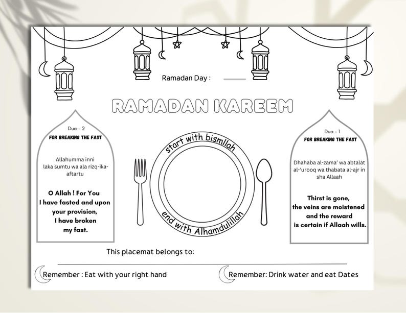Ramadan Placemat Printable, Ramadan Activity Placemat, Ramadan ...