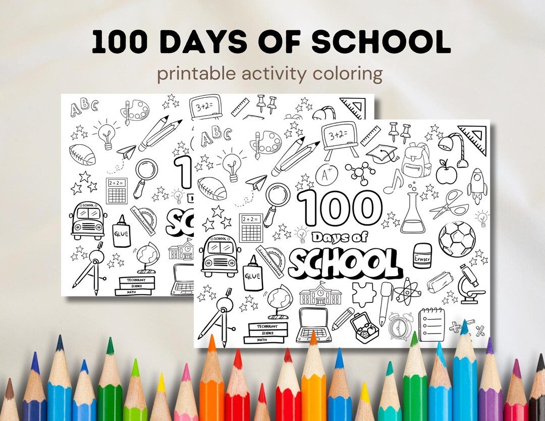100 Days of School Coloring Page Set - Instant Download - 100 Days ...