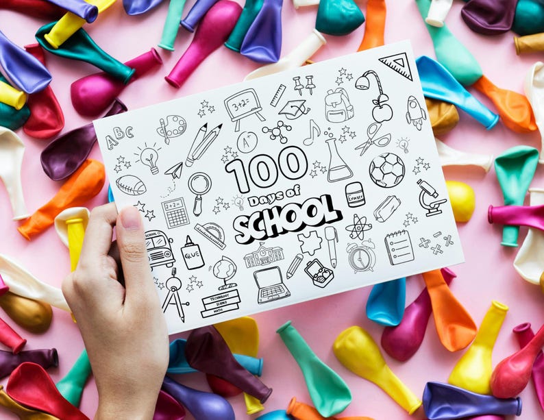 100 Days of School Coloring Page Set - Instant Download - 100 Days ...