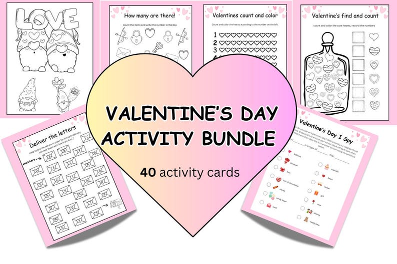 Valentine's Day Kids Printable Activity Bundle With Coloring Pages for ...