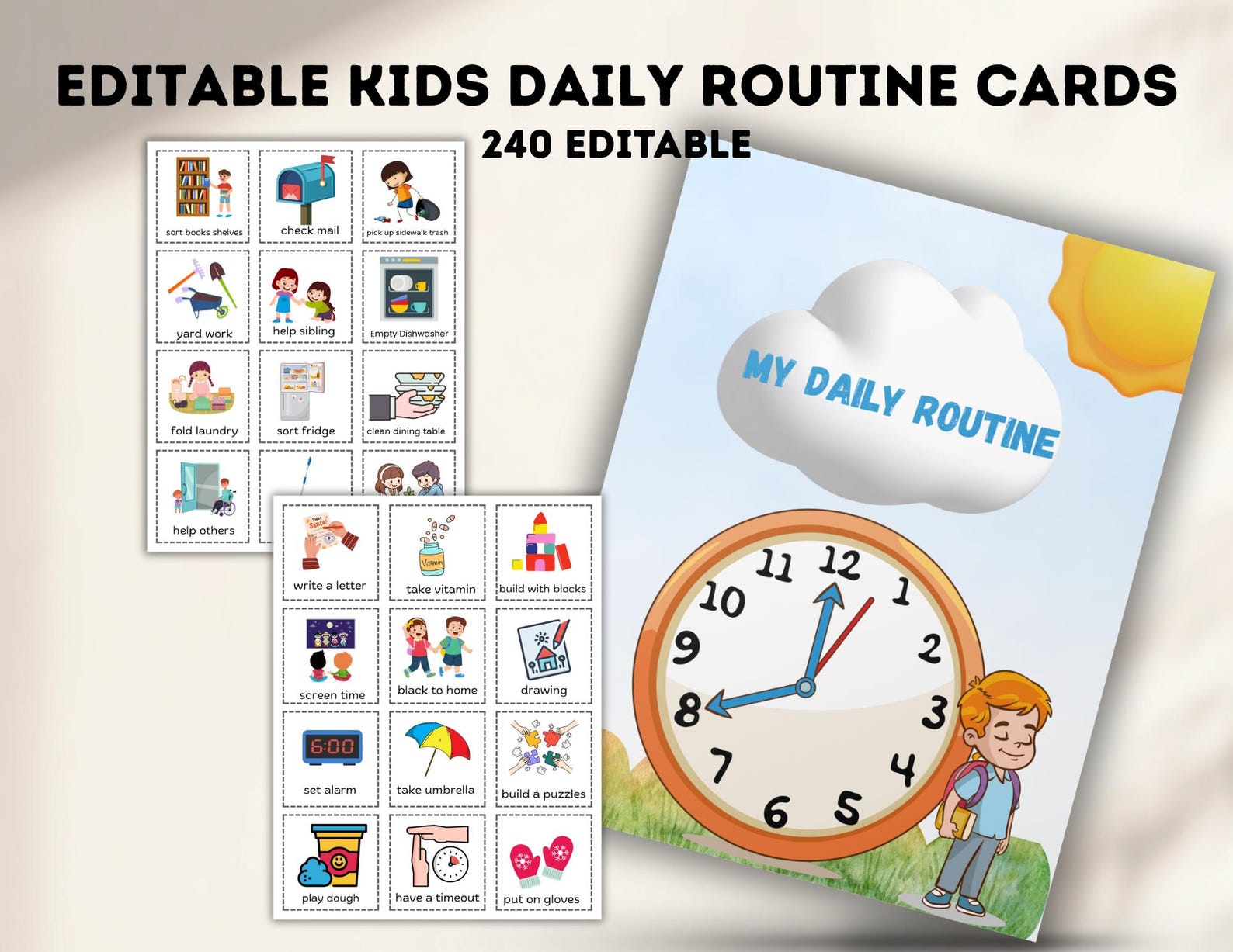 Editable Kids Daily Routine Cards | Daily Visual Schedule | Chore Chart ...