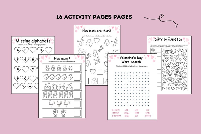 Valentine's Day Kids Printable Activity Bundle With Coloring Pages for ...