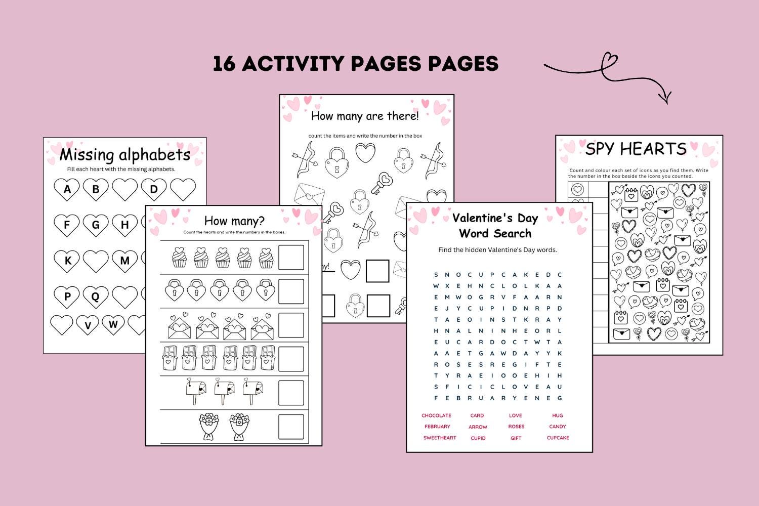 Valentine's Day Kids Printable Activity Bundle With Coloring Pages for ...