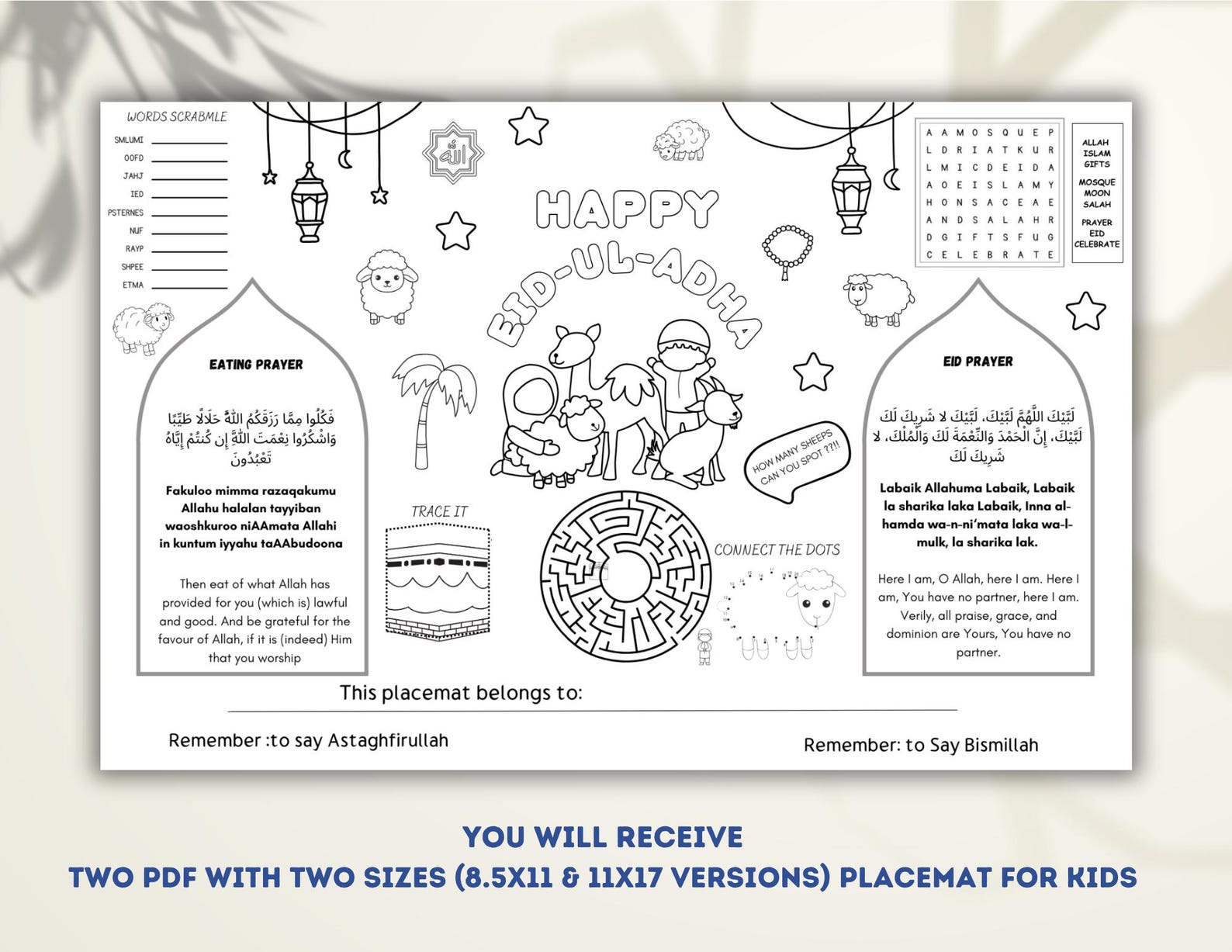 Eid Ul Adha Placemat Printable, Eid Al Adha Activity, Eid Ul Adha ...