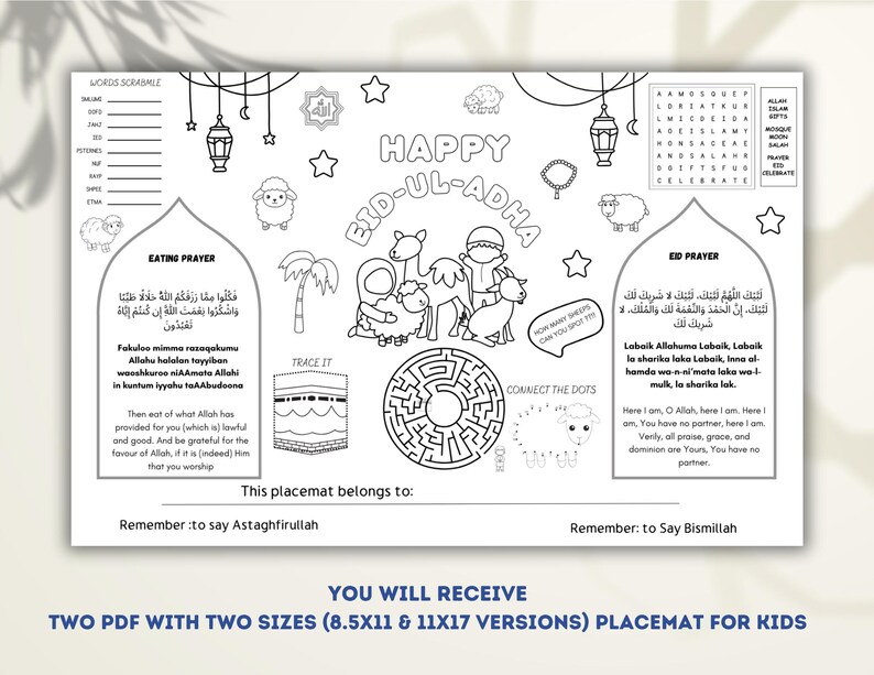 Eid Ul Adha Placemat Printable, Eid Al Adha Activity, Eid Ul Adha ...