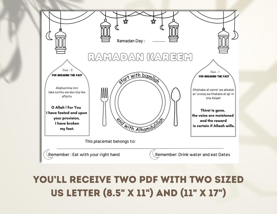 Ramadan Placemat Printable, Ramadan Activity Placemat, Ramadan ...