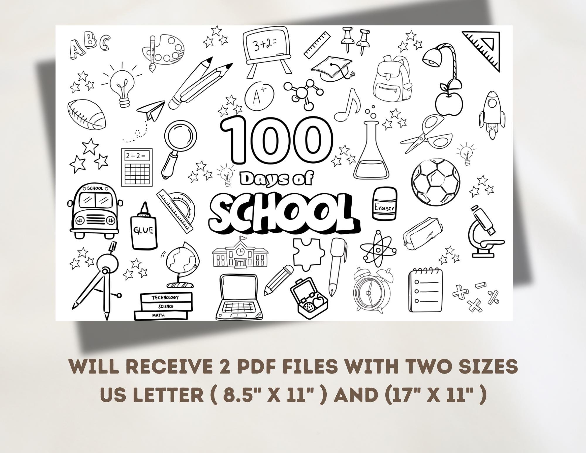 100 Days of School Coloring Page Set - Instant Download - 100 Days ...