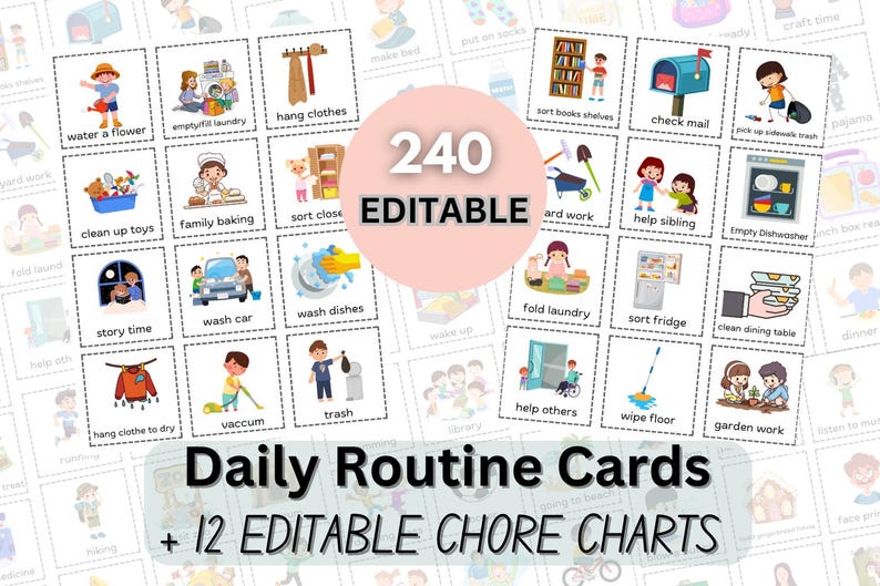 Editable Kids Daily Routine Cards | Daily Visual Schedule | Chore Chart ...
