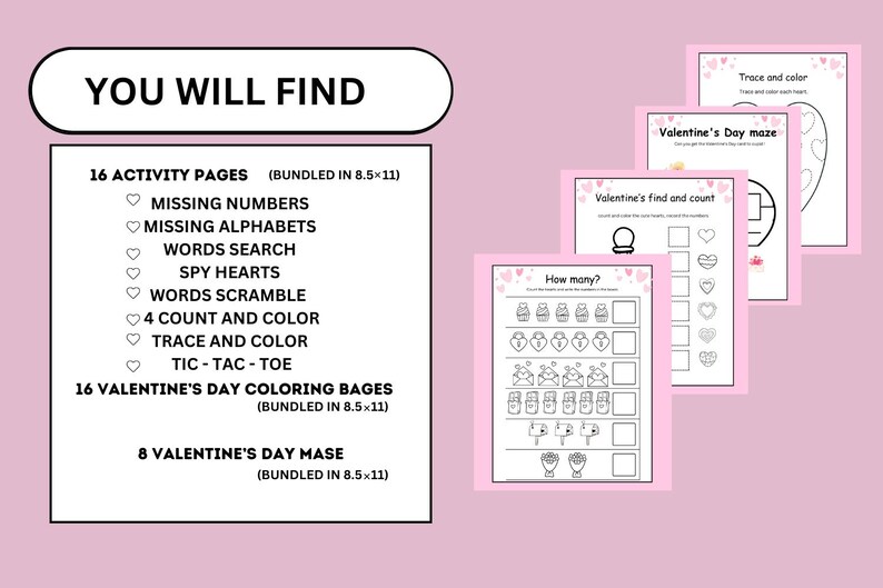 Valentine's Day Kids Printable Activity Bundle With Coloring Pages for ...