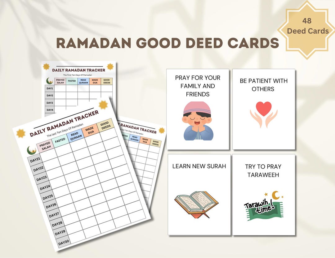 Good Deeds Cards Printable, Ramadan Cards, Ramadan Advent Cards, Kids ...