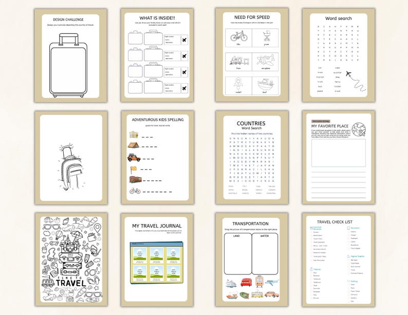 Kids Travel Activity Sheets Vacation Activity Kids Road Trip Activities ...