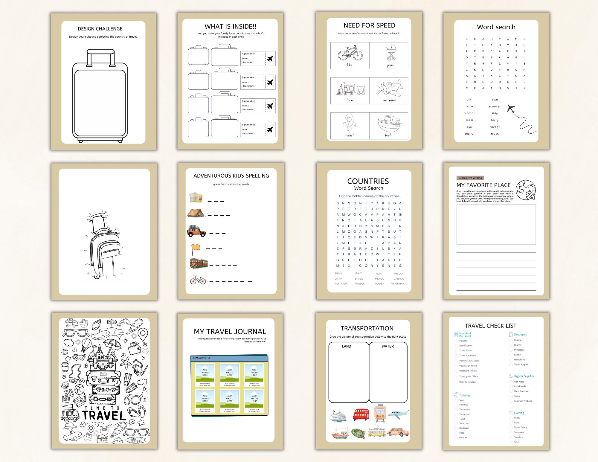 Kids Travel Activity Sheets Vacation Activity Kids Road Trip Activities ...