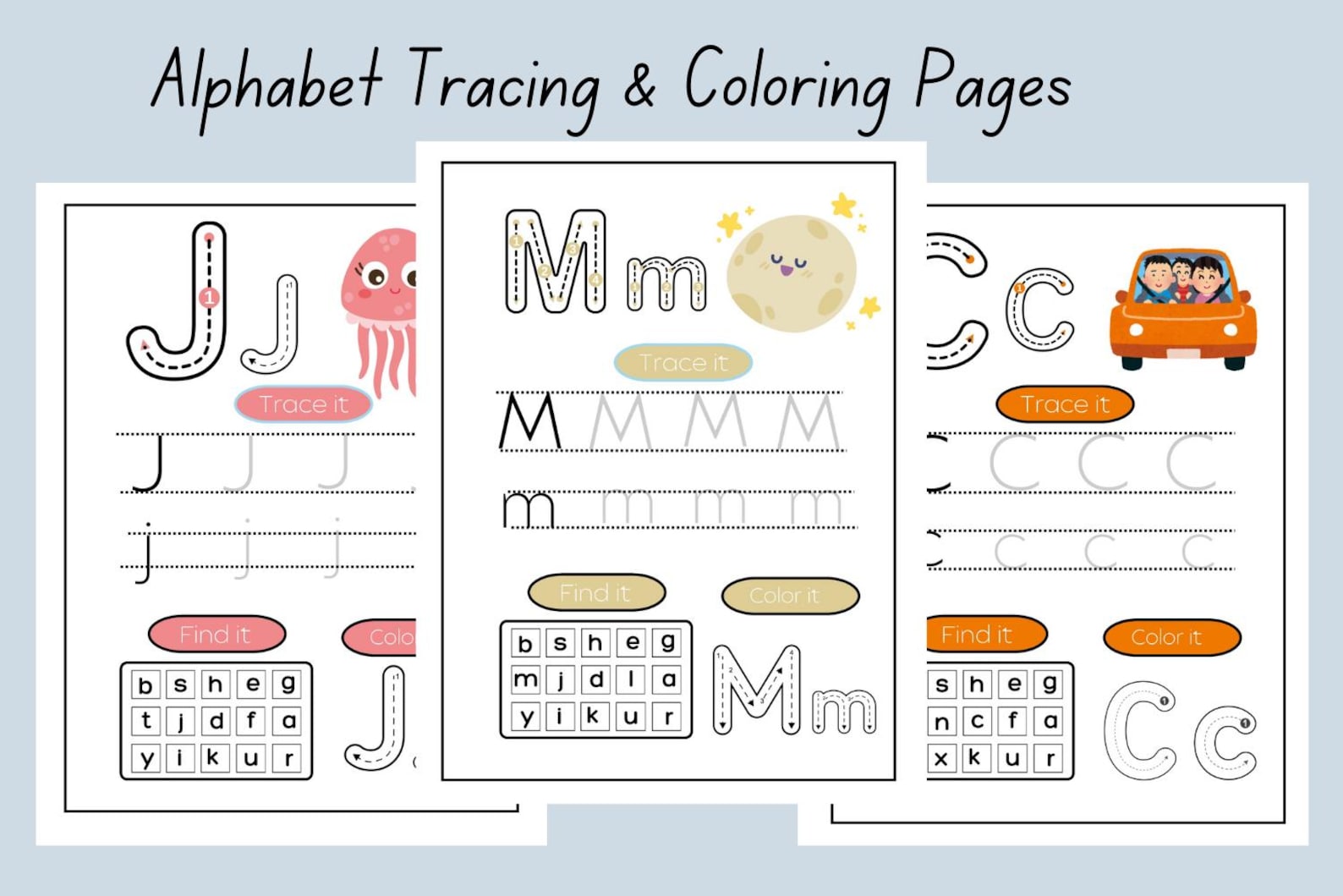 Kids Learning Worksheets, Alphabets, Numbers, Colors (PDF Pattern) - Etsy
