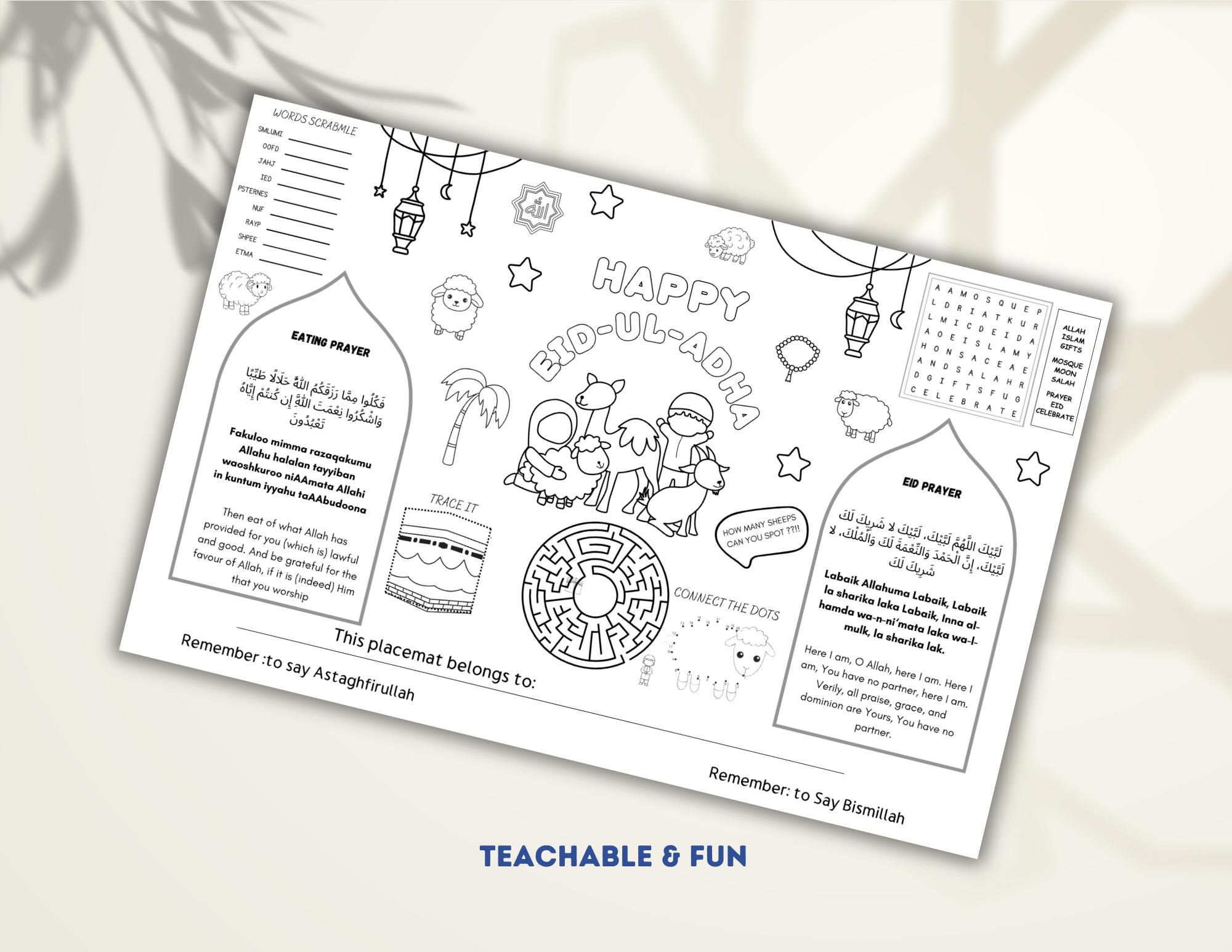 Eid Ul Adha Placemat Printable, Eid Al Adha Activity, Eid Ul Adha ...